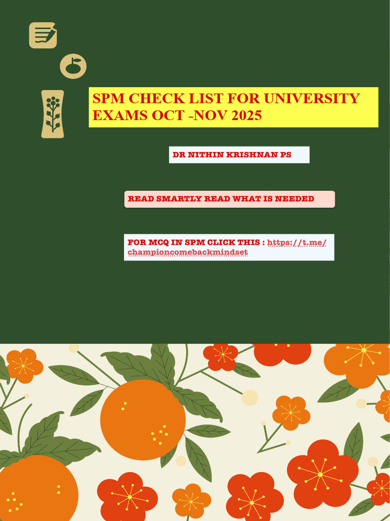 SPM Exam Checklist for Medical Students | PDF | Health Sciences | Medicine