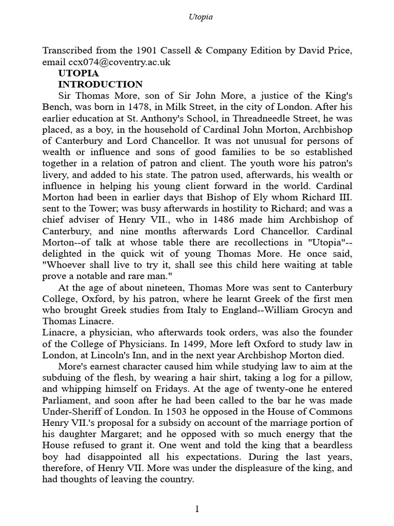 Utopia - More, Sir Saint Thomas | PDF | Utopia (Book) | Theft