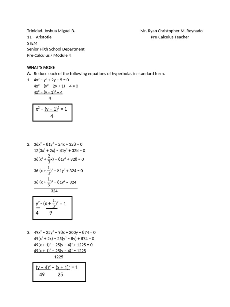Trinidad, Joshua Miguel B. 11-Aristotle Stem Pre-Calculus Module 4 | PDF | Analytic Geometry ...