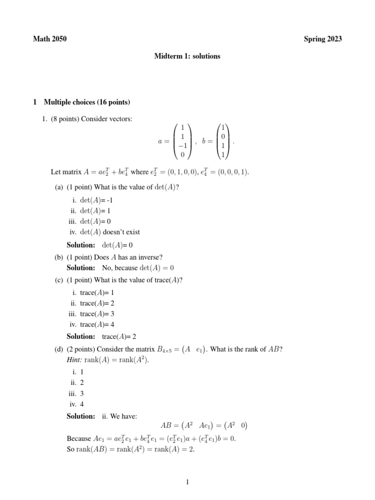 Math 2050 Midterm1 Spring2023 | PDF | Abstract Algebra | Algebra