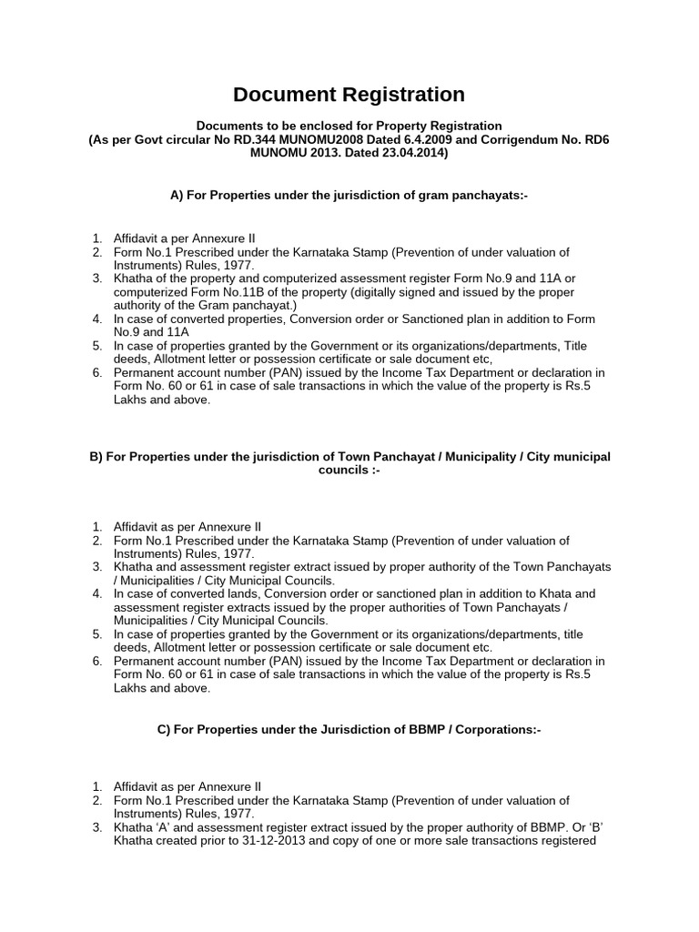 Property Registration Document Requirements | PDF | Payments ...