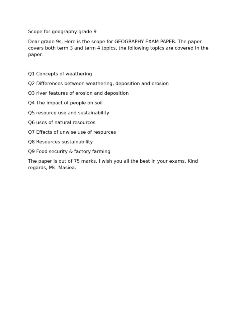 Grade 9 Scope For Geography | PDF