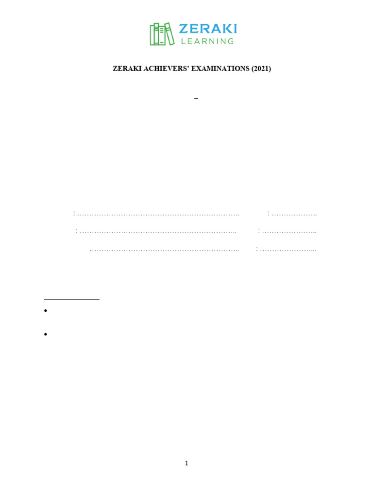 Agriculture Form 1 - Zeraki Achievers 4.0 - Question Paper | PDF | Food ...