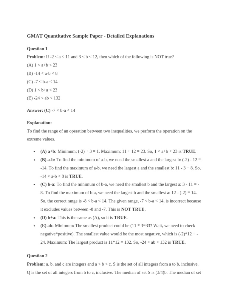 GMAT Quantitative Sample Paper Explanations | PDF | Exponentiation ...