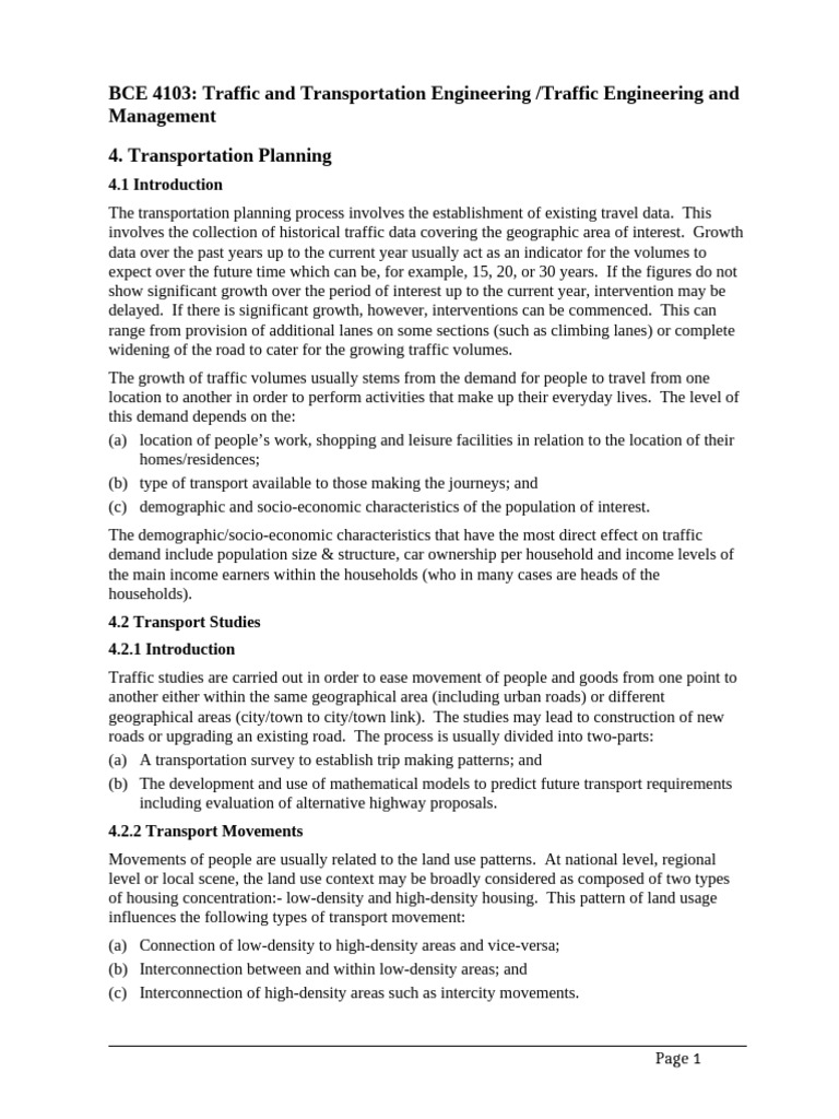 BCE 4103 Traffic and Transportation Engineering | PDF | Matrix (Mathematics) | Transport