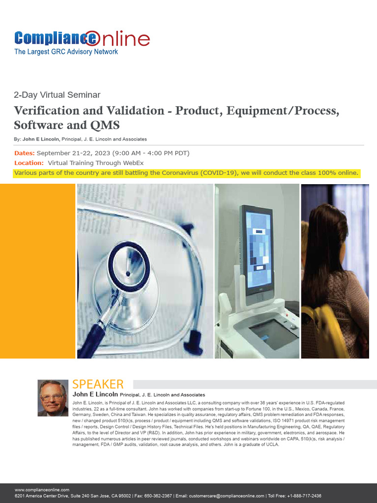 Verification and Validation Product Equipment Software and Qms Seminar ...