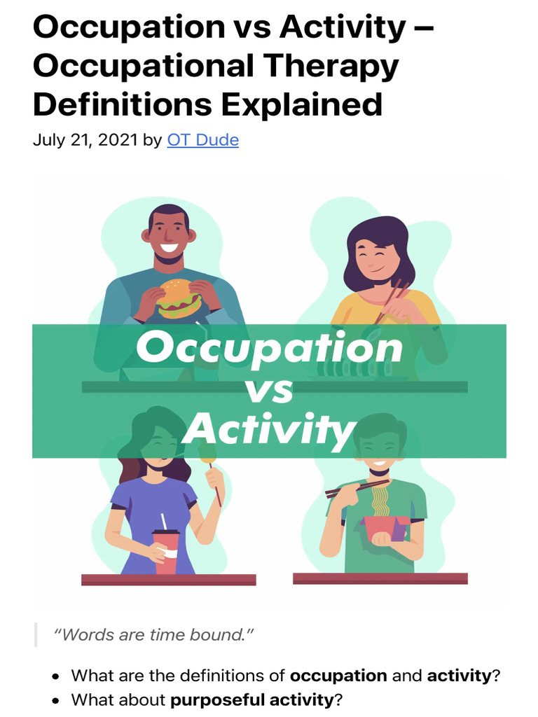 Understanding Occupation vs Activity | PDF | Occupational Therapy