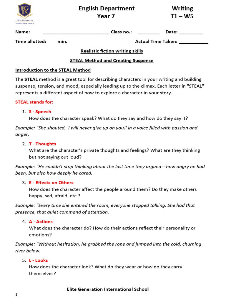 Realistic Fiction - STEAL Method and Creating Suspense | PDF | Adverb ...