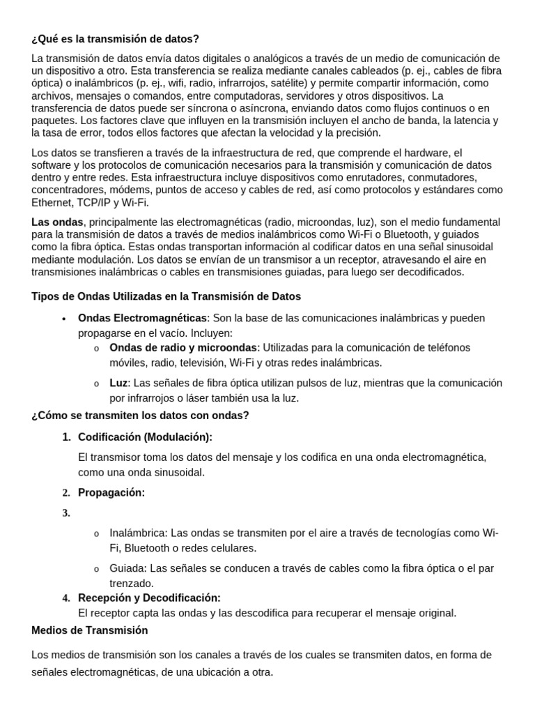 Qué Es La Transmisión de Datos | PDF | Medio de transmision | Red de ...