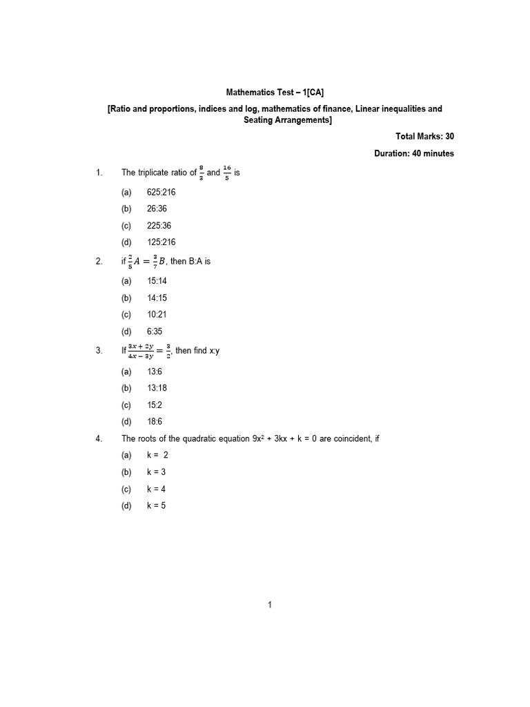 Mathematics Test 1 Chapters 1-4 | PDF | Interest | Financial Services