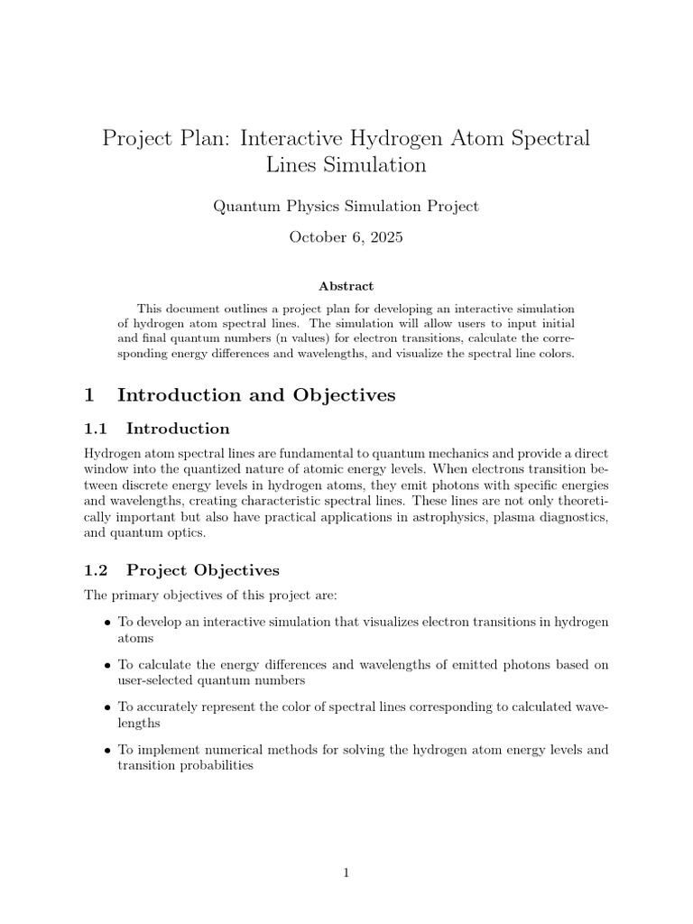 Project Plan For A Hydrogen Atom | PDF | Energy Level | Spectral Line