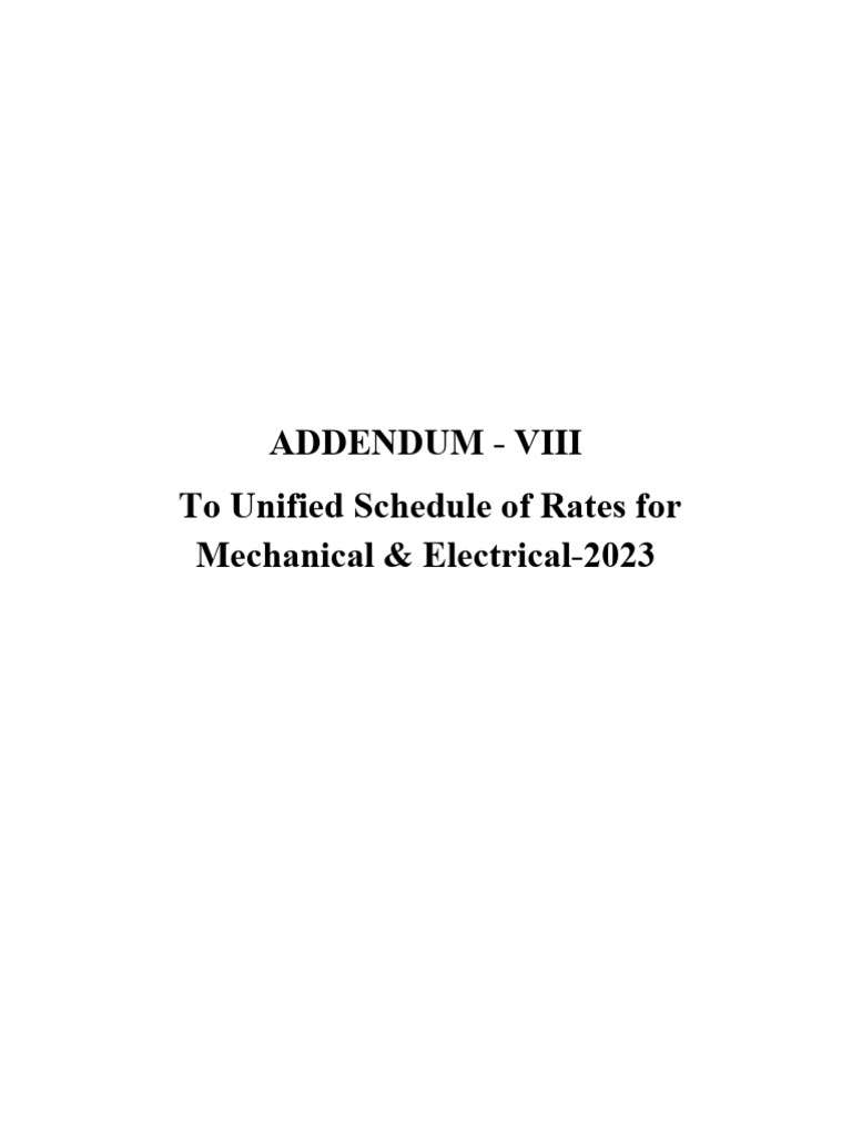 Addendum - VIII To Unified Shedule of Rates For M&E - 2023 | PDF ...