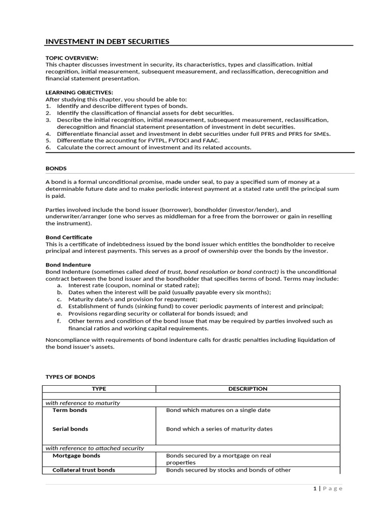 Profs Copy Investment in Debt Securities | PDF | Bonds (Finance) | Present Value