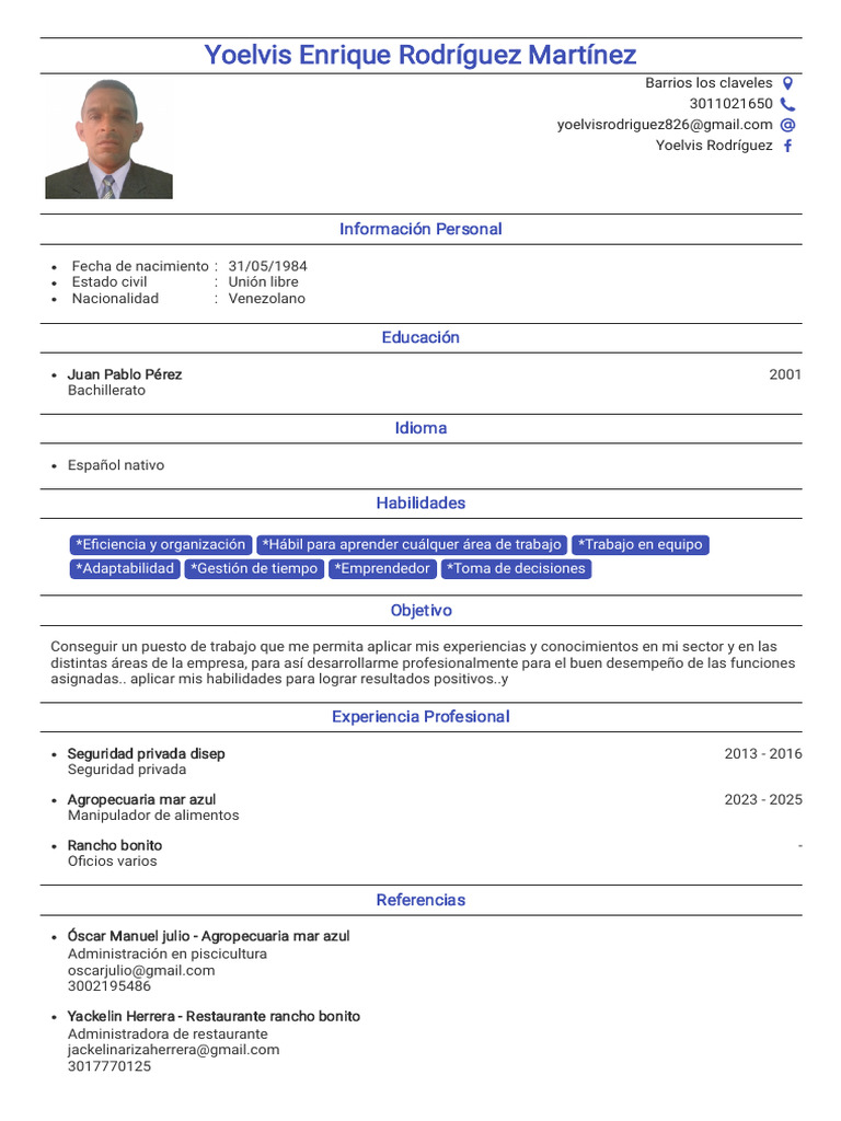 Yoelvis Enrique Rodríguez Martínez: Información Personal | PDF