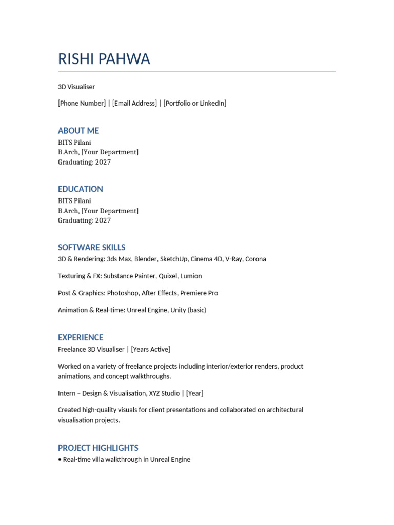 Rishi Pahwa 3D Visualiser CV Updated | PDF