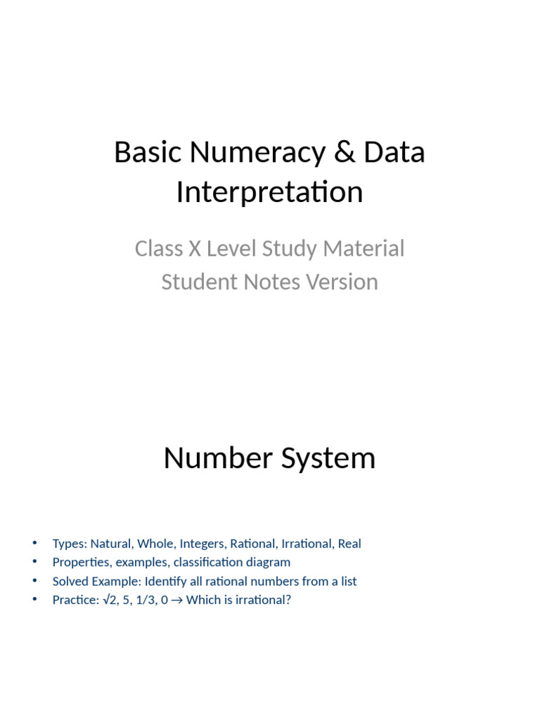 Detailed Basic Numeracy Data Interpretation ClassX | PDF