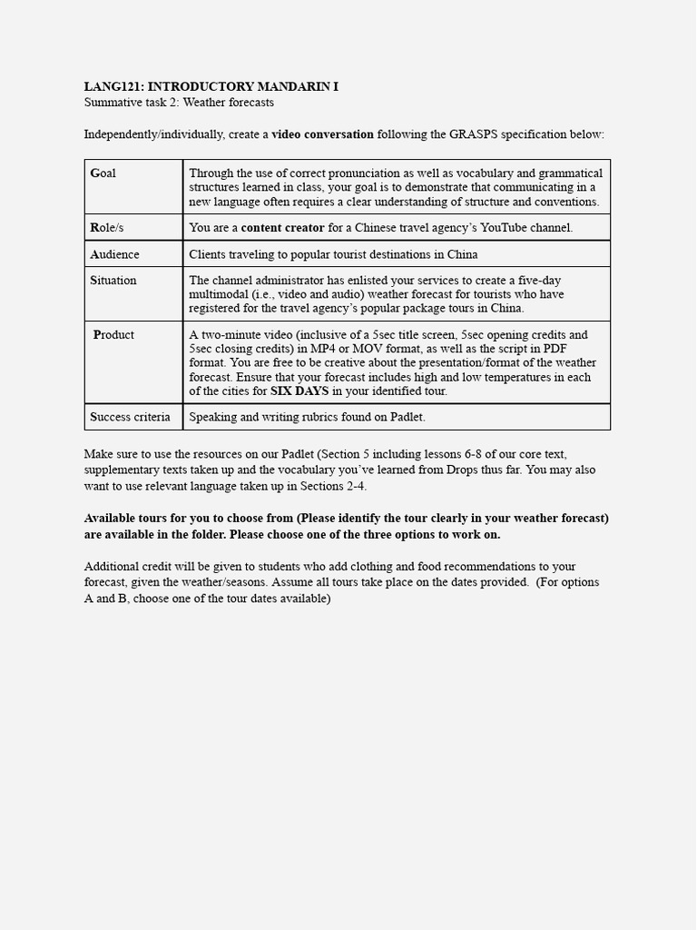 LANG121 Summative Task Sheet 2 | PDF