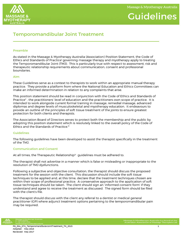 TMJ - Guidelines | PDF | Myofascial Trigger Point | Diseases And Disorders
