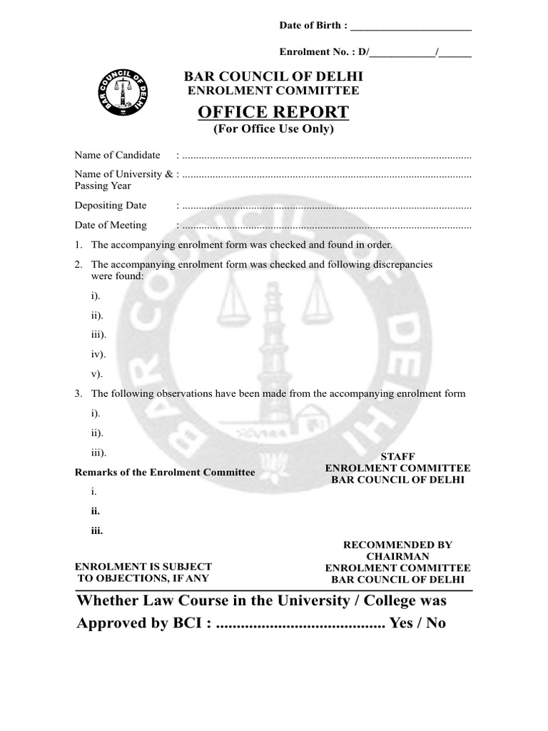 Bar Council of Delhi Enrolment Form | PDF | Advocate | Barrister