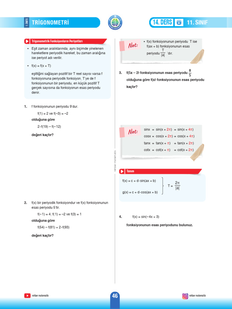 11.SINIF MATBOOK - 1. Ünite - 14. Ders - Rehber Matematik | PDF