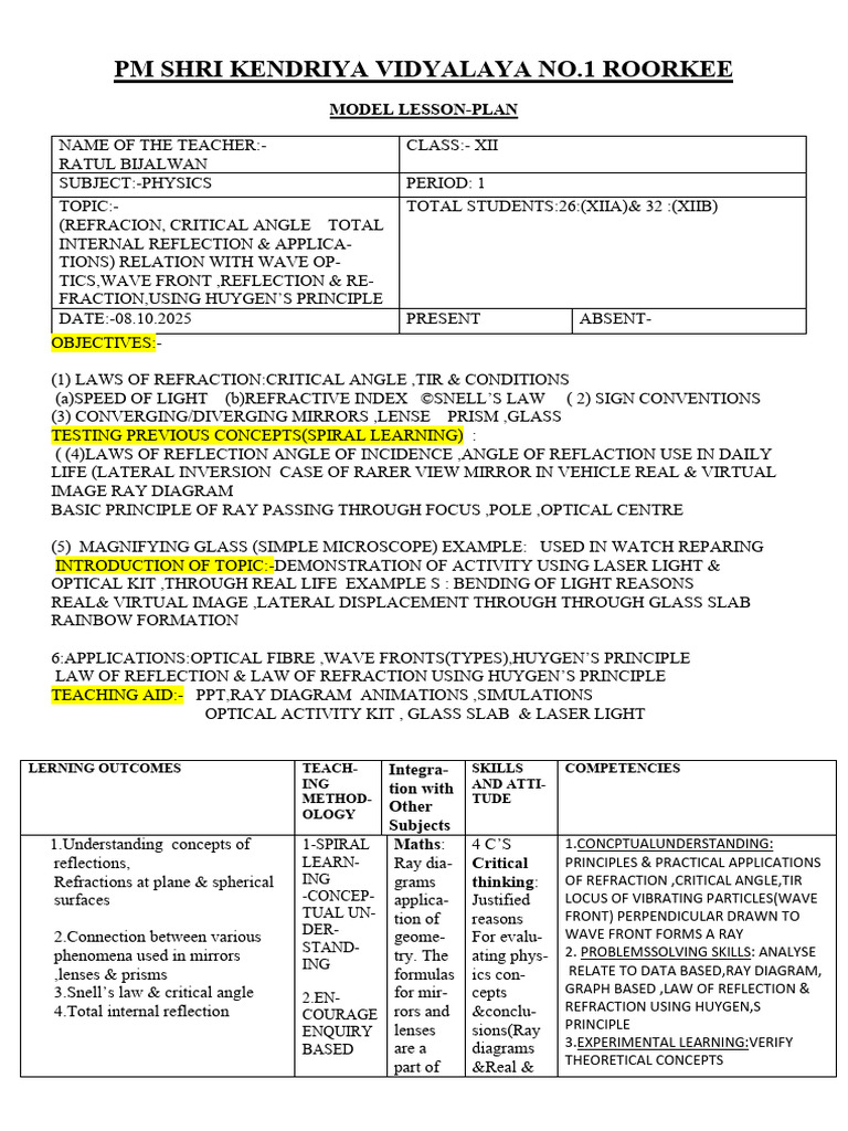 (08.10.25) TIR&WAVE OPTICS One Daycompentency Lesson Plan (RB XII PHY ...