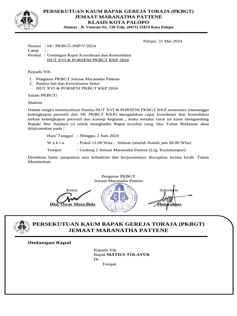 Undangan Rapat PKBGT KKP 2024 | PDF