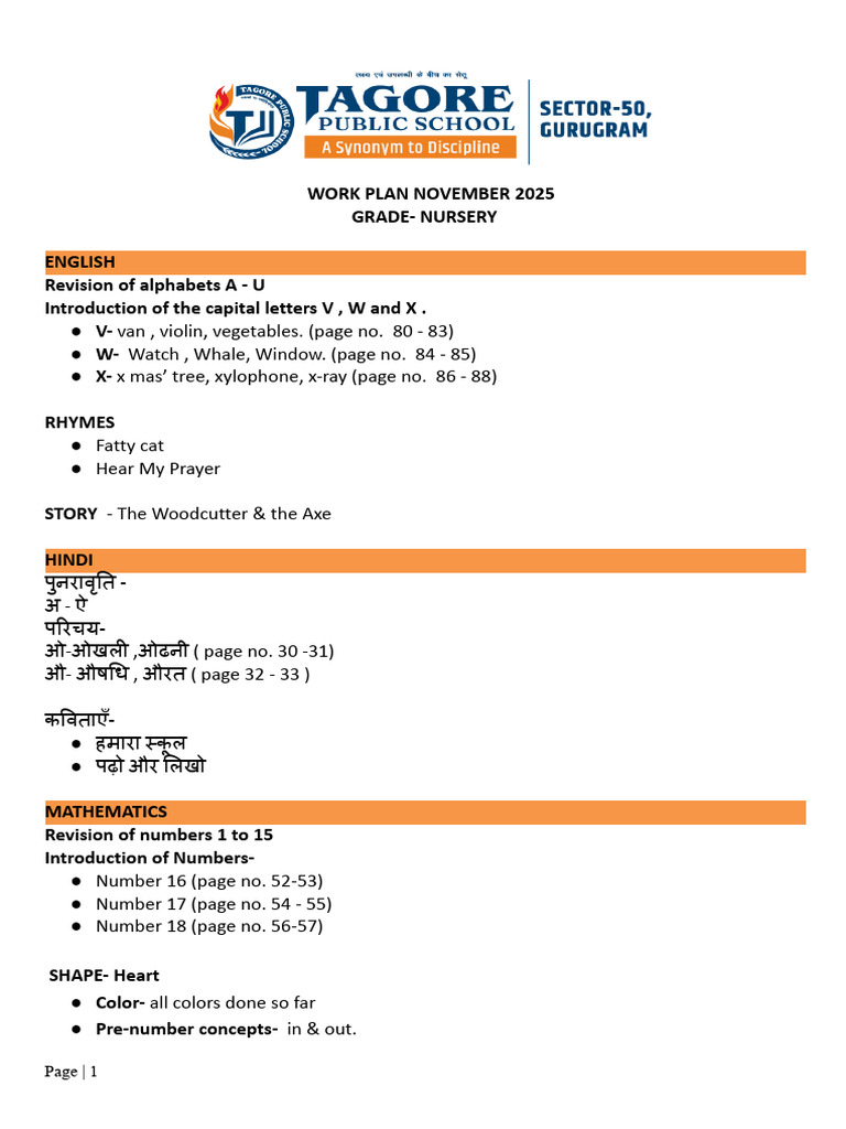 Grade Nursery Workplan November 2025 | PDF