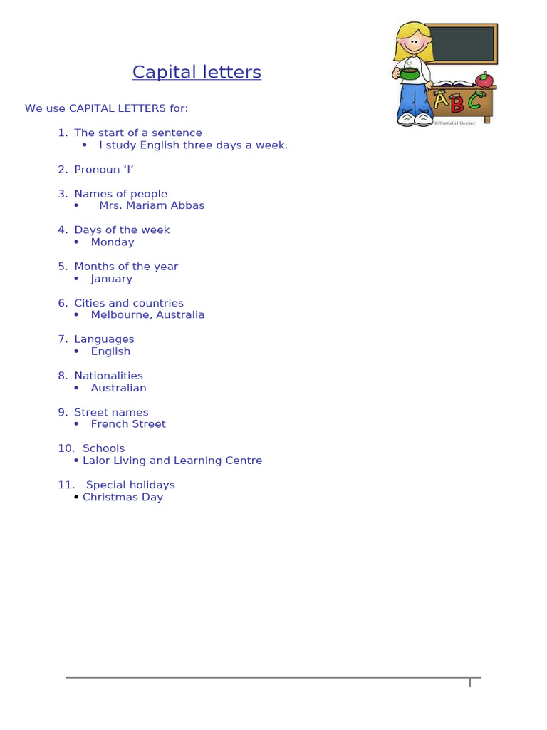 Capital Letters Grammar Guides Capitalization Rules | PDF