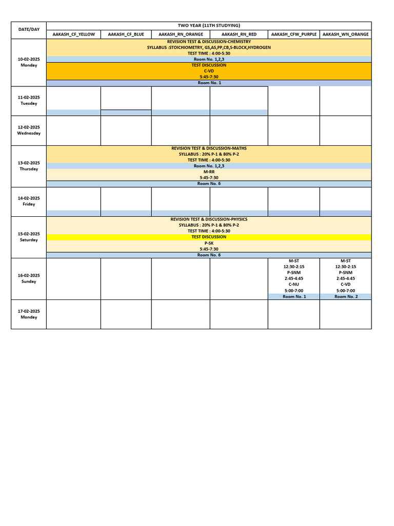 Timetable (10-02-25 To 17-02-25) | PDF | Student Assessment And ...