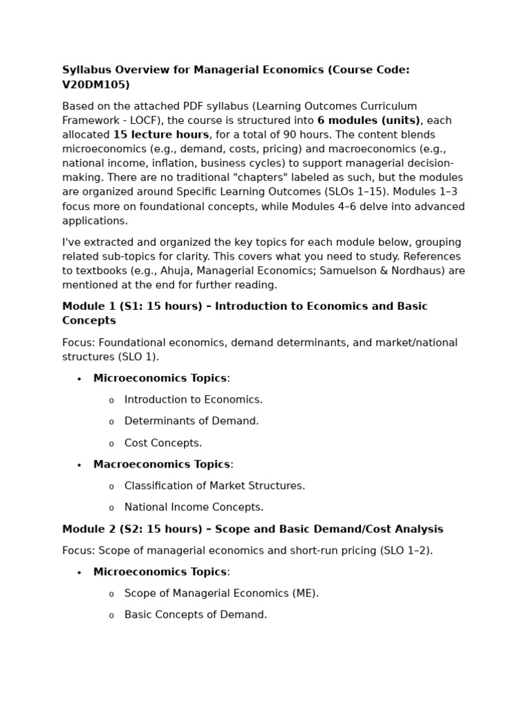 Syllabus Overview For Managerial Economics | PDF | Macroeconomics ...