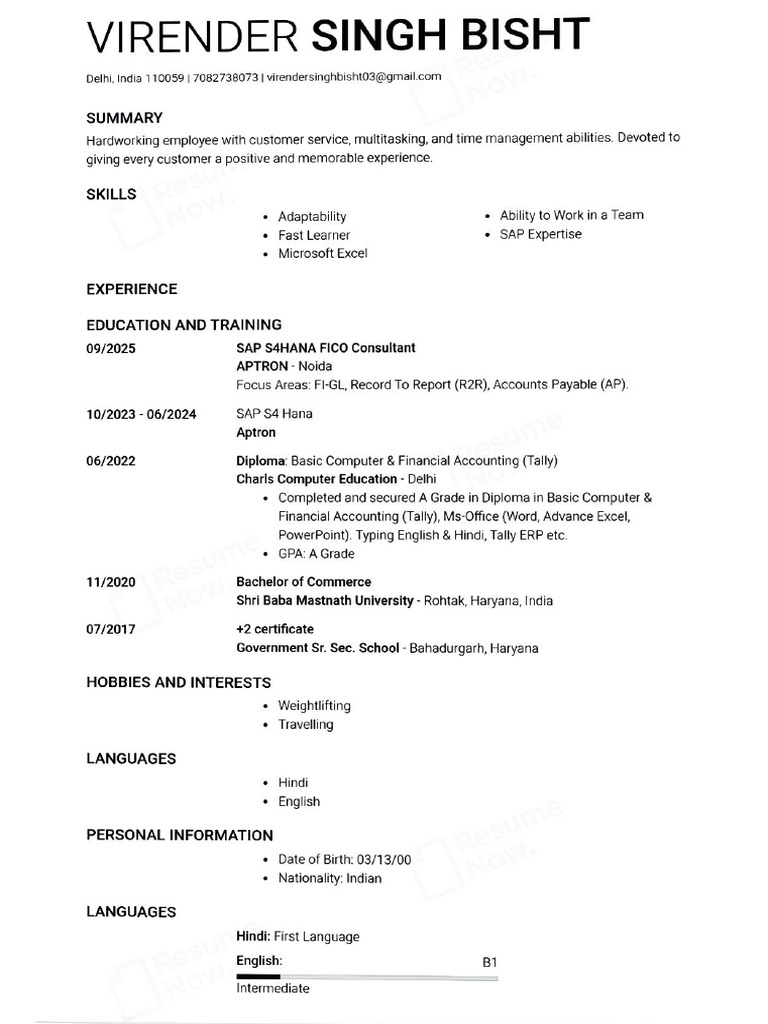 Resume - Virender Singh Bisht | PDF