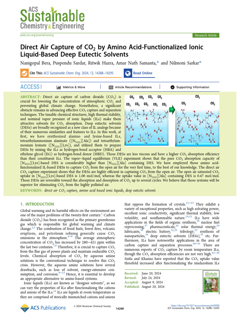 Direct Air Capture of CO2 Using DESs | PDF | Carbon Dioxide | Amine