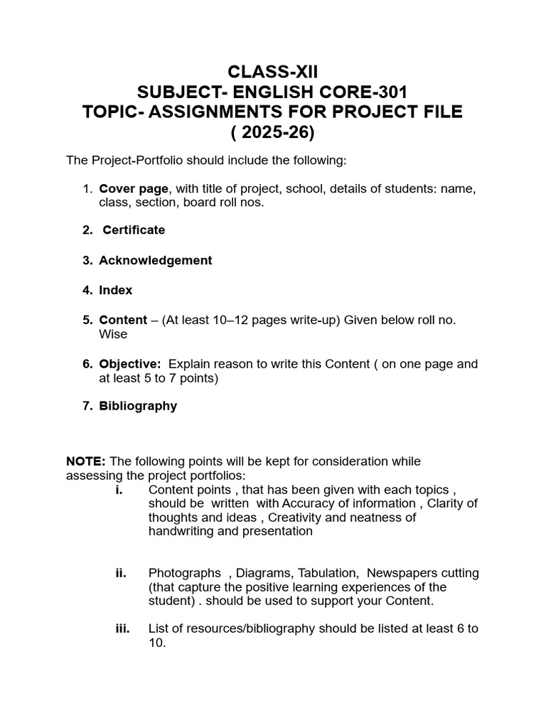 Class XII English Project Guidelines | PDF