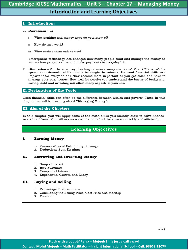 IGCSE Math C17 Managing Money | PDF | Interest | Taxes