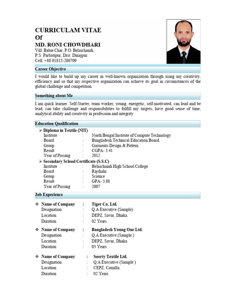 Curriculam Vitae Of: Md. Roni Chowdhari | PDF | Bangladesh