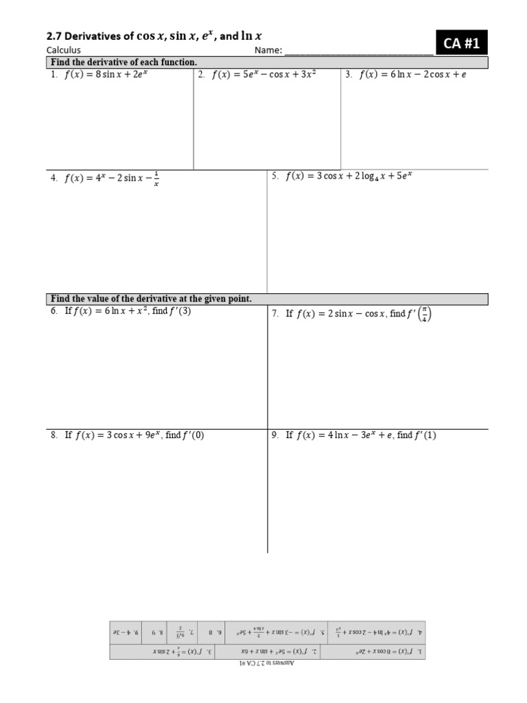 Trig Log Derivatives HW1 | PDF