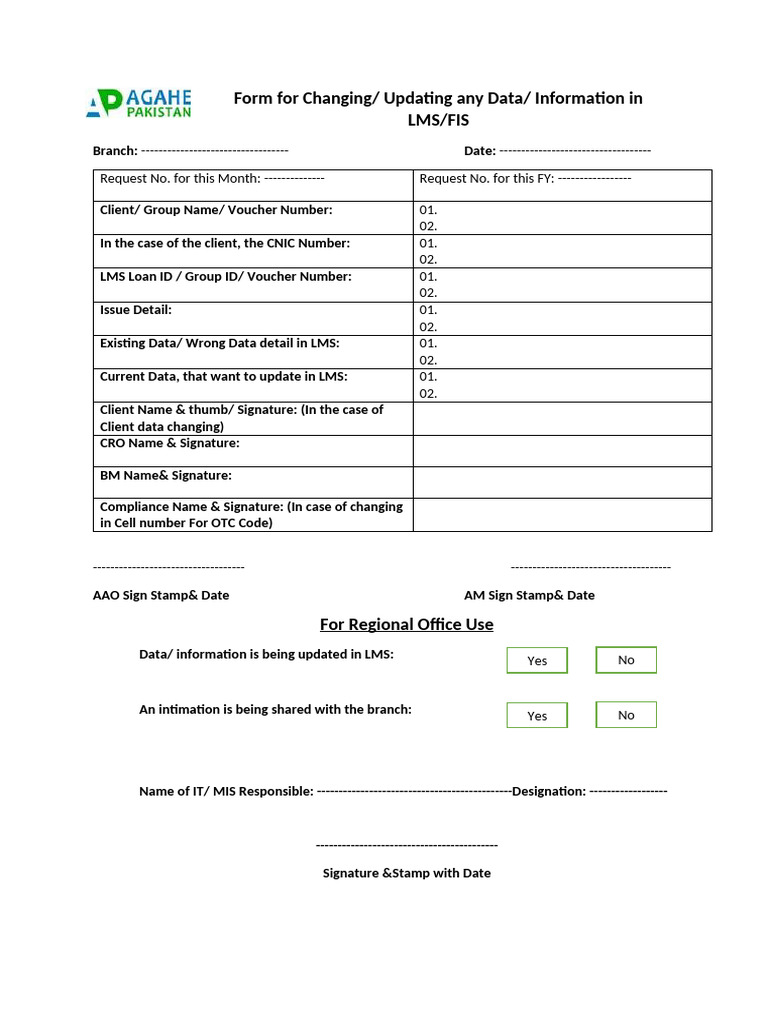 Form For Changing Information in LMS | PDF