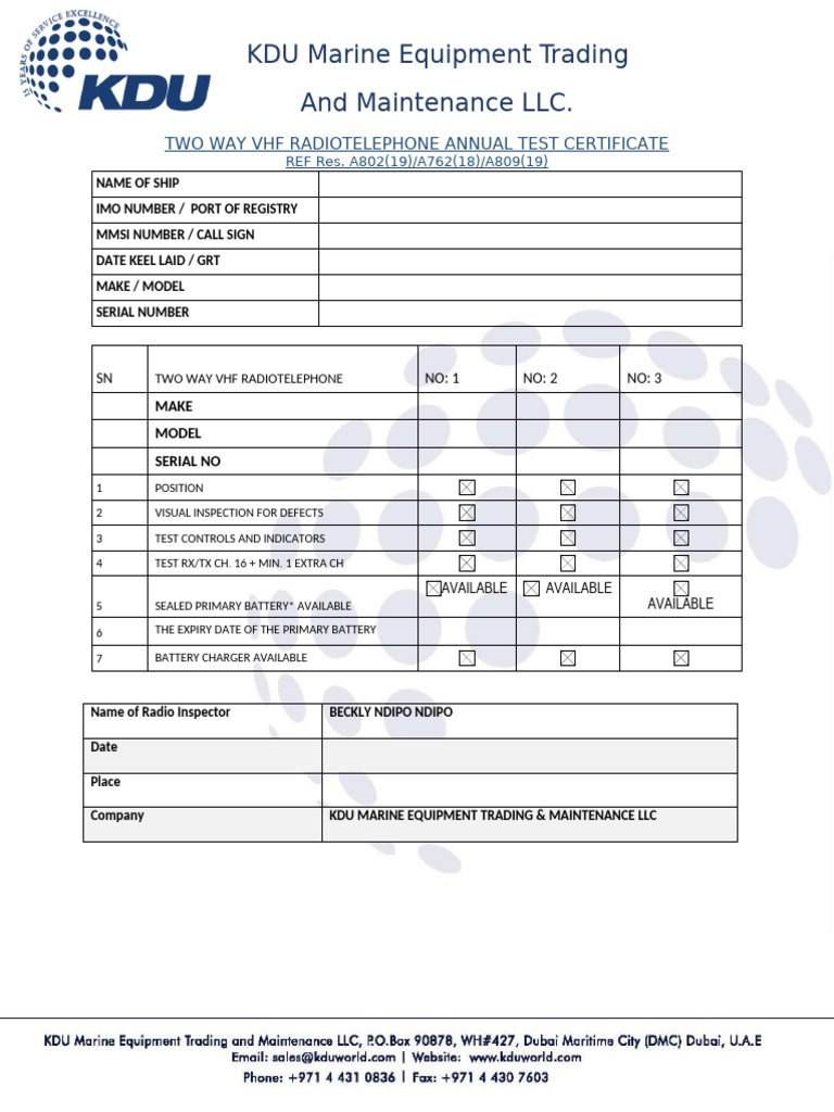 Kdu Gmdss Two Way VHF New Form | PDF