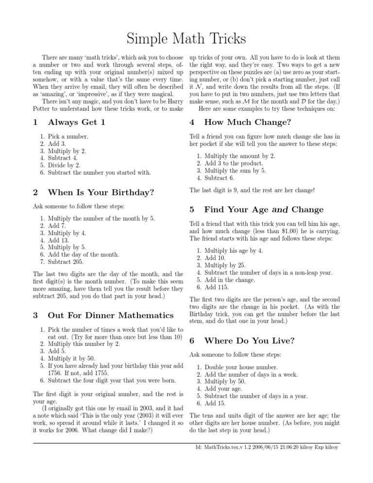 Math Tricks | PDF | Multiplication | Numbers