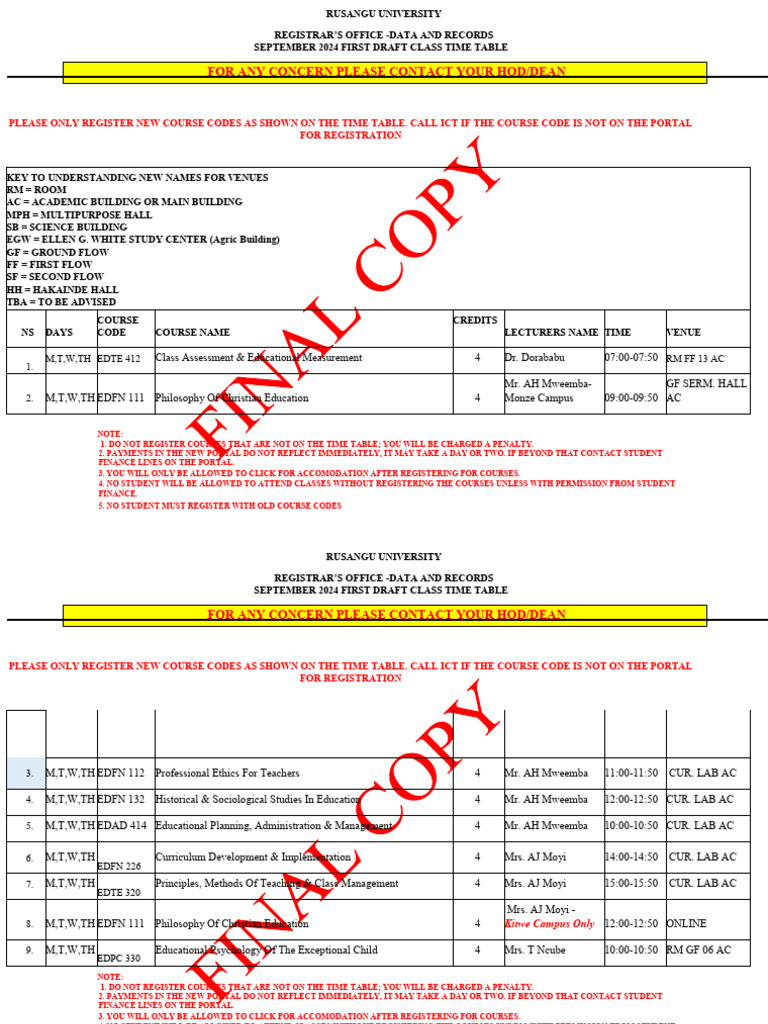 Final Copy Sept 2025 Full-Time Class Timetable 190925 | PDF | Mathematics