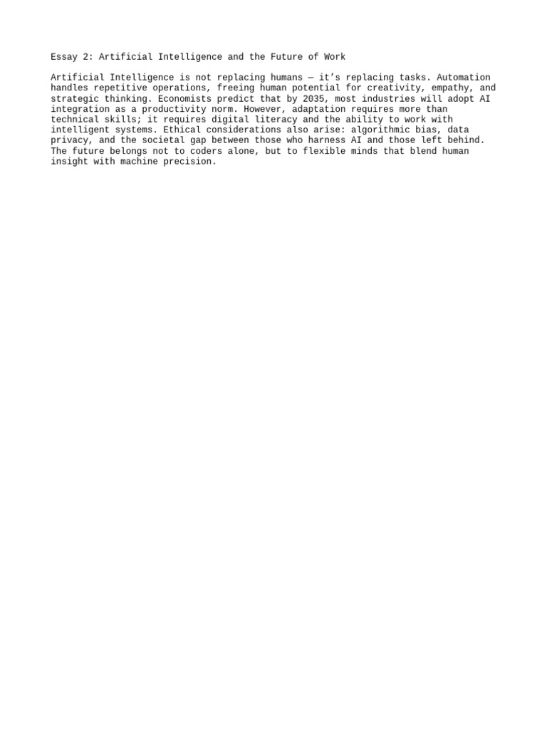 Essay 2 Artificial Intelligence and | PDF