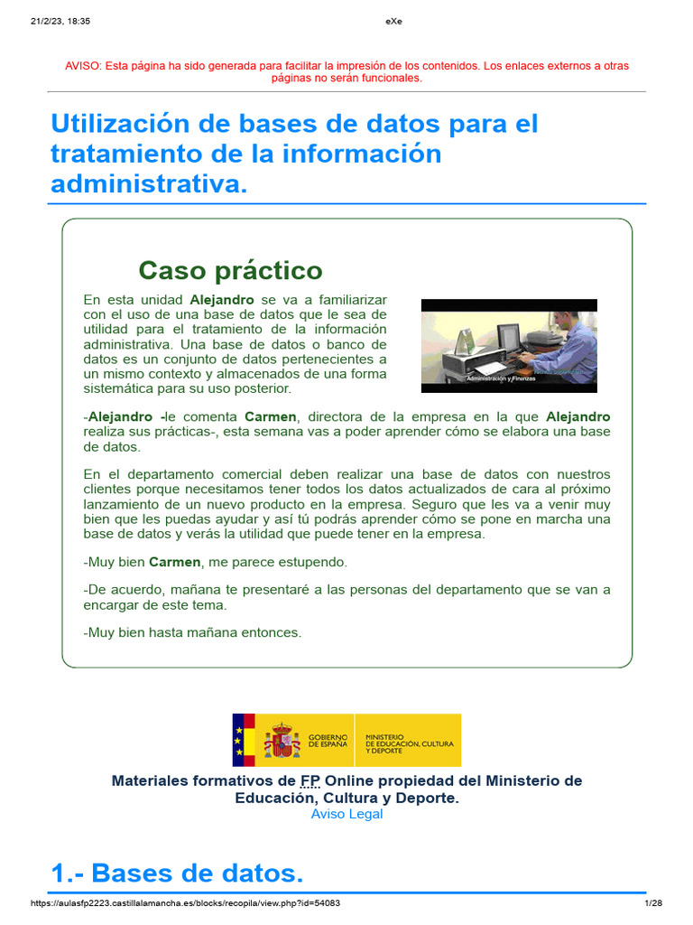 Bases de Datos para Información Administrativa | PDF | Botón ...