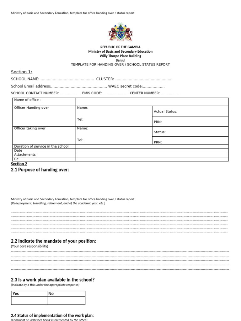 Office Handover Template for Schools | PDF