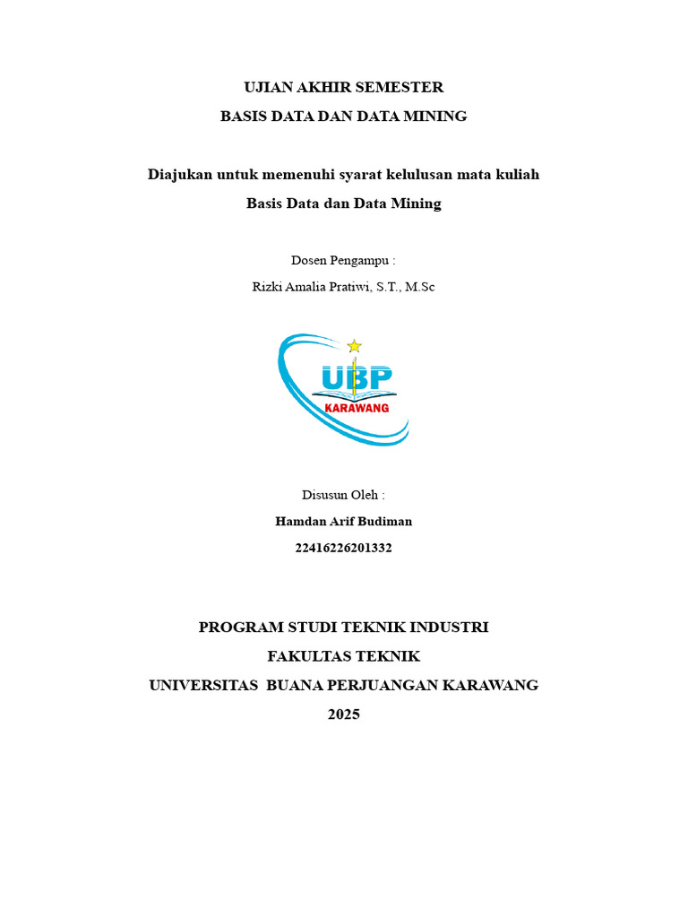Ujian Akhir Semester Basis Data Mining - Hamdan Arif Budiman - 1332 ...
