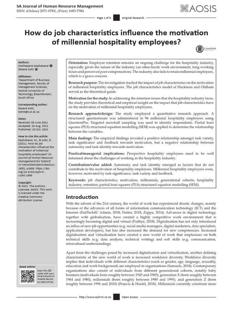 Job Characteristics & Millennial Motivation | PDF | Effect Size ...