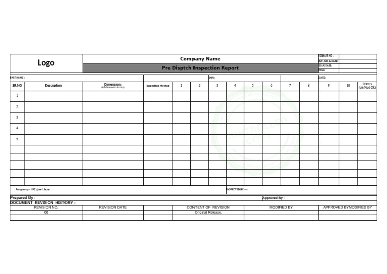Pre Dispatch Inspection Report Template | PDF