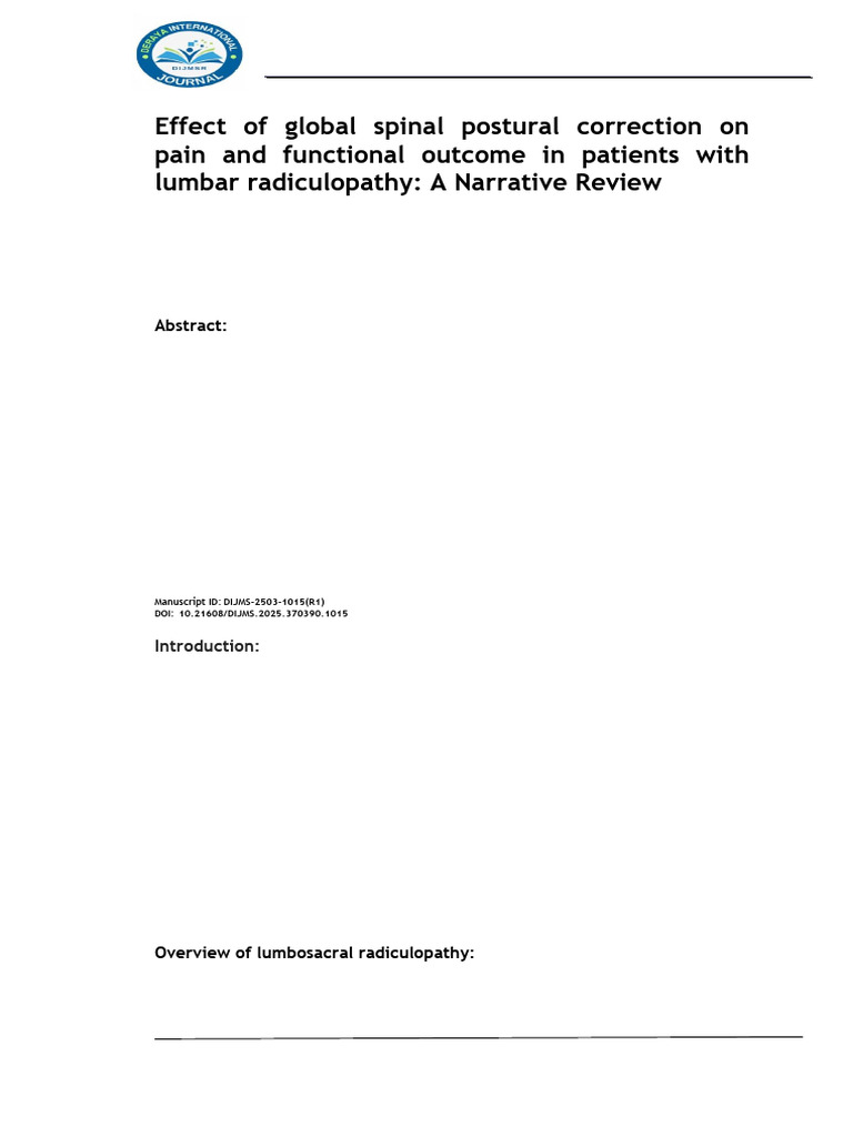 Effect of Global Spinal Postural Correction On Pain and Functional ...