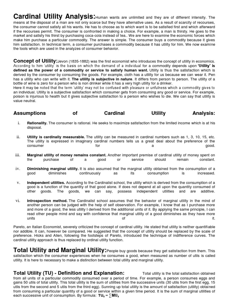 Cardinal Utility Analysis | Download Free PDF | Utility | Economic Surplus