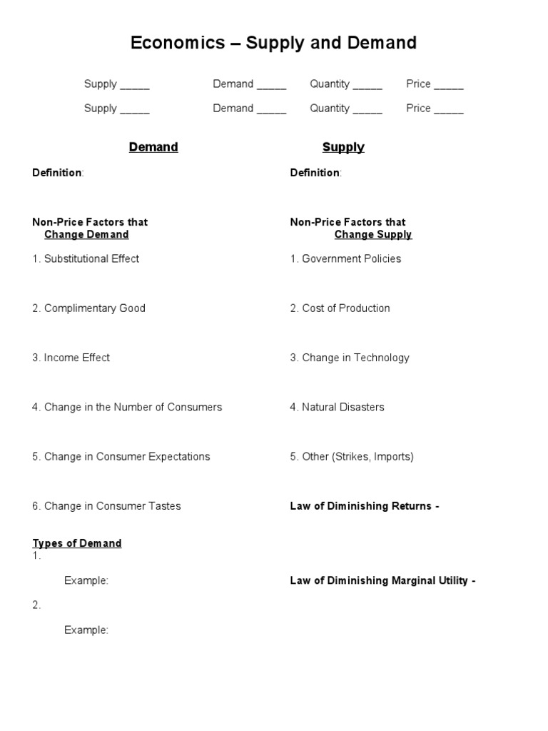 Worksheet - Economics - Supply and Demand | PDF | Supply (Economics ...