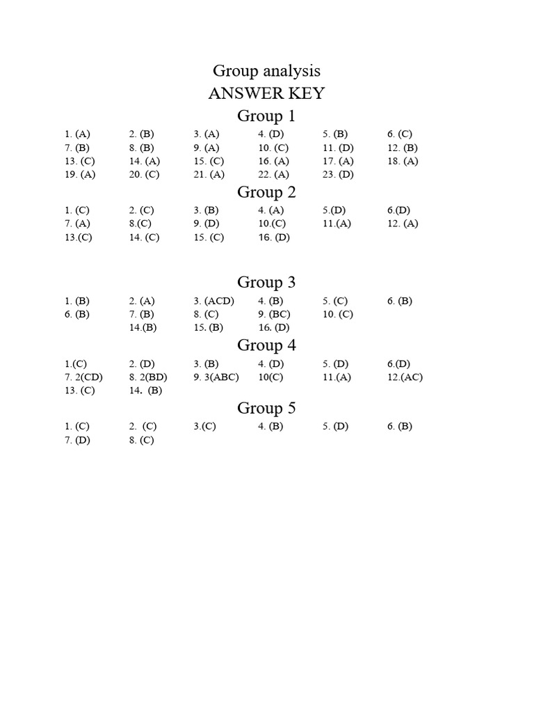 Group Analysis Answer Key | PDF